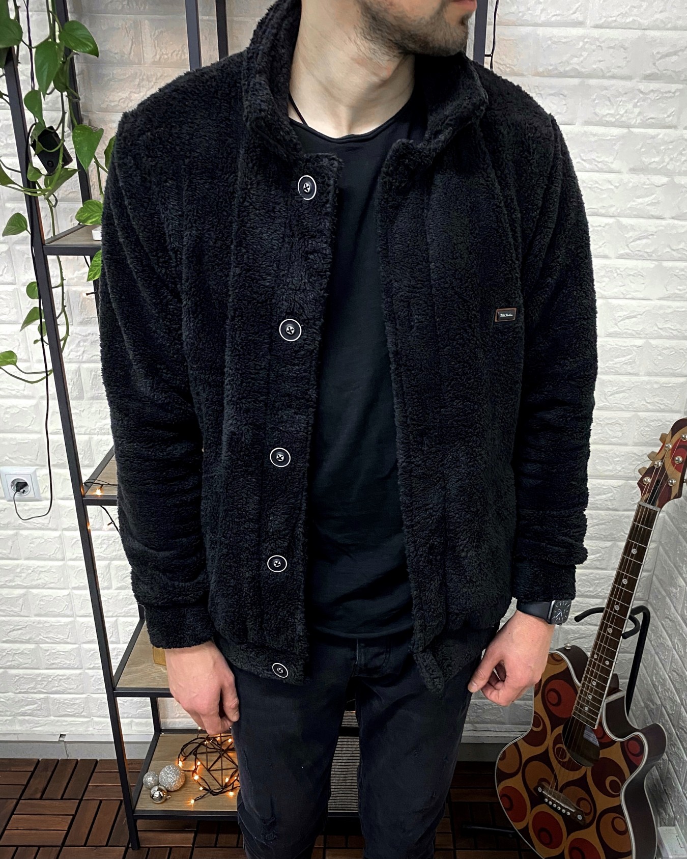 Мужская Черная Плюшевая Кофта - Кардиган на Пуговицах - Купить на odin ...